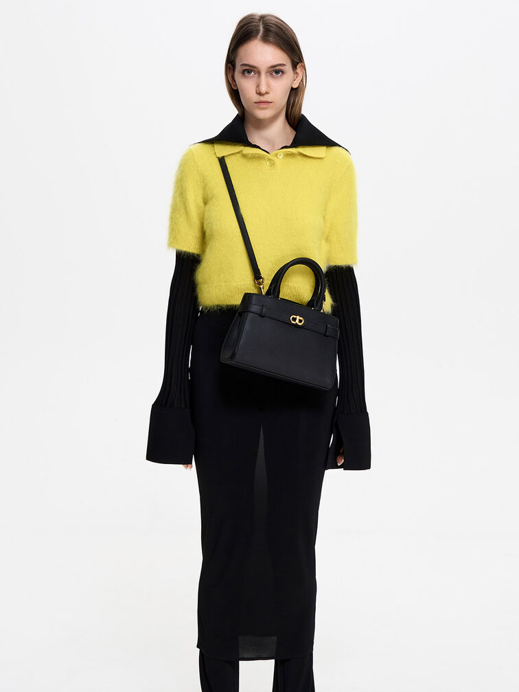 Black Aubrielle Metallic-Accent Belted Bag - CHARLES & KEITH International