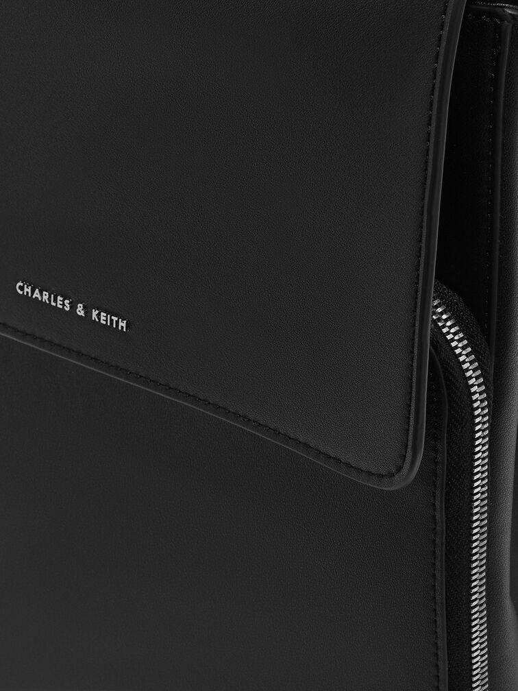 Black Front Flap Structured Backpack Charles And Keith Br