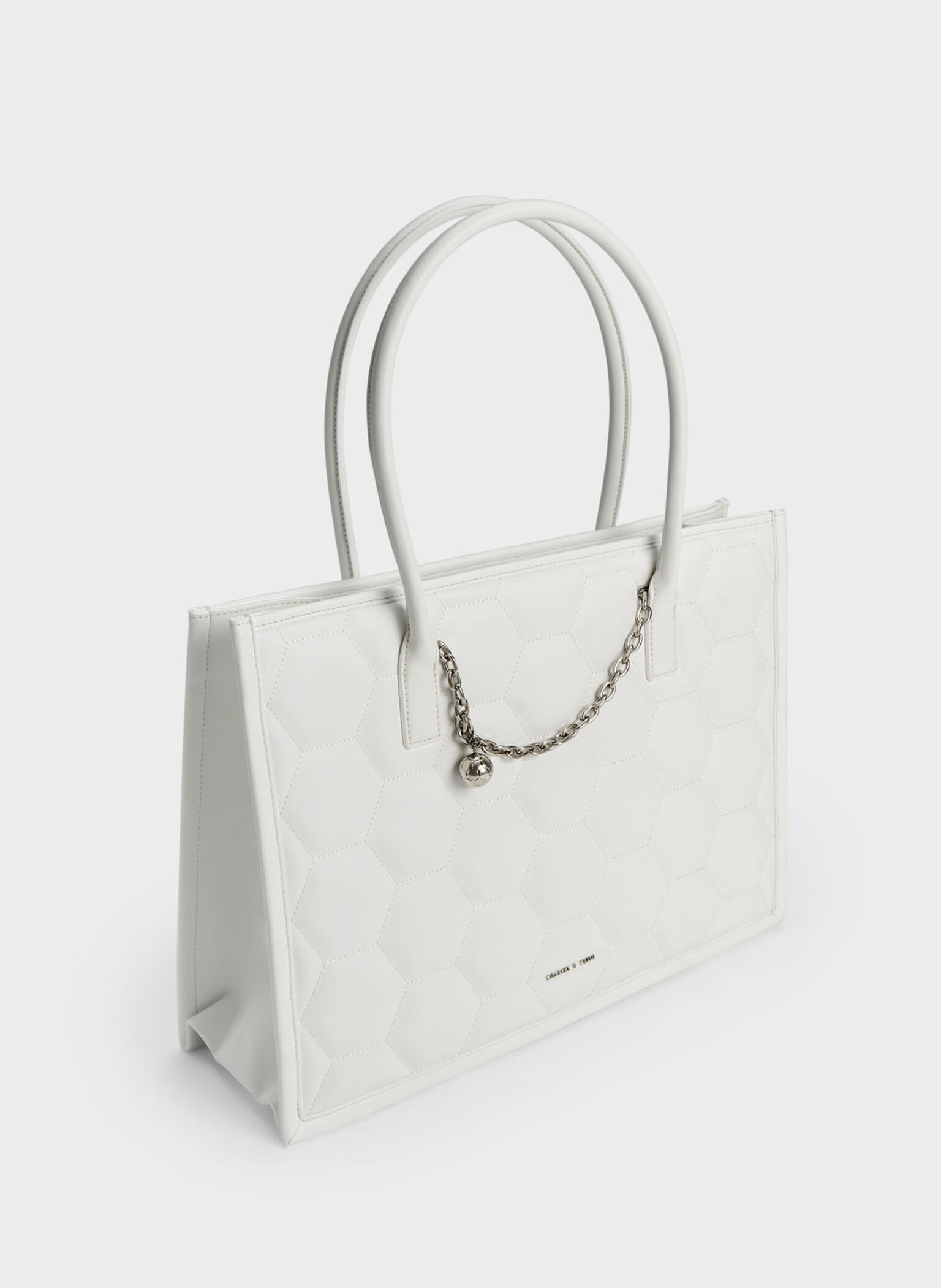 White Geometric Quilted Tote Bag - CHARLES & KEITH AW