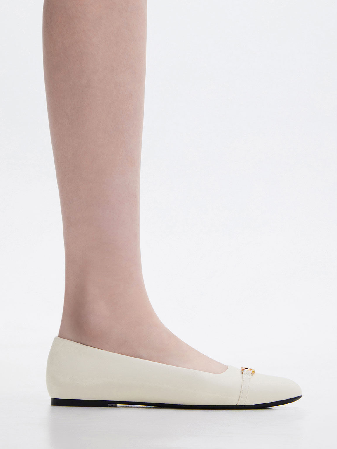 Chalk Metallic Accent Ballerinas - CHARLES & KEITH ZA