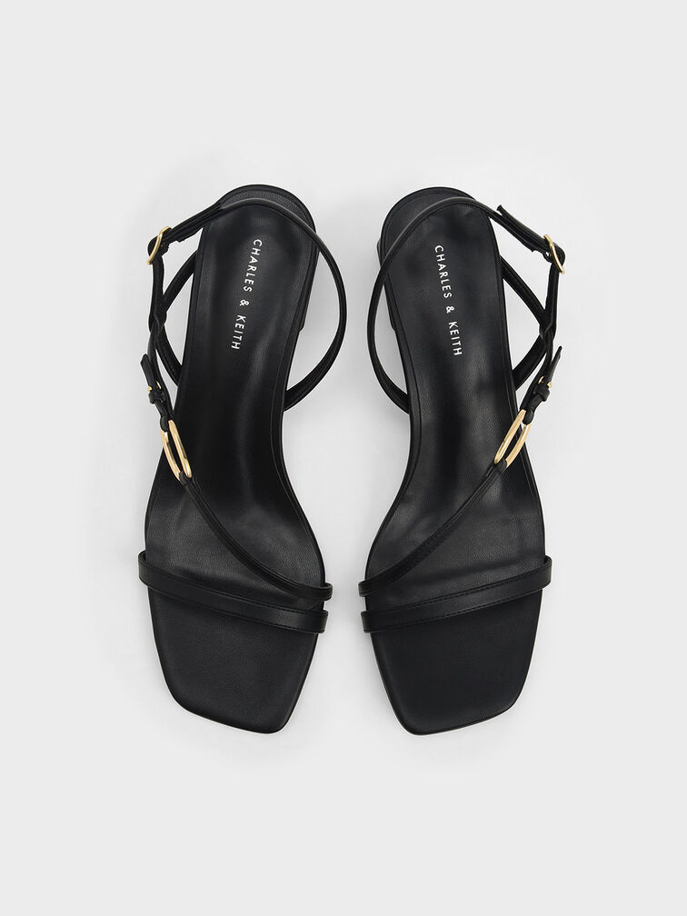 Black Metallic Accent Strappy Block Heel Sandals Charles And Keith Om