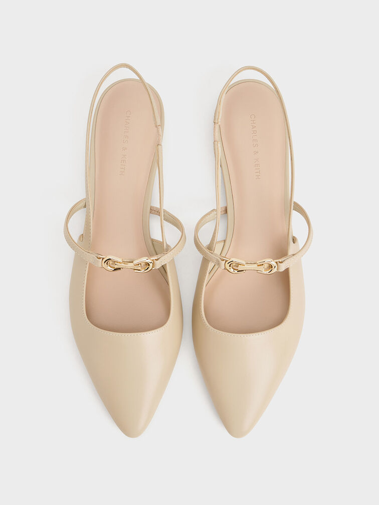 Taupe Metallic Accent Pointed Toe Slingback Flats Charles And Keith Tw