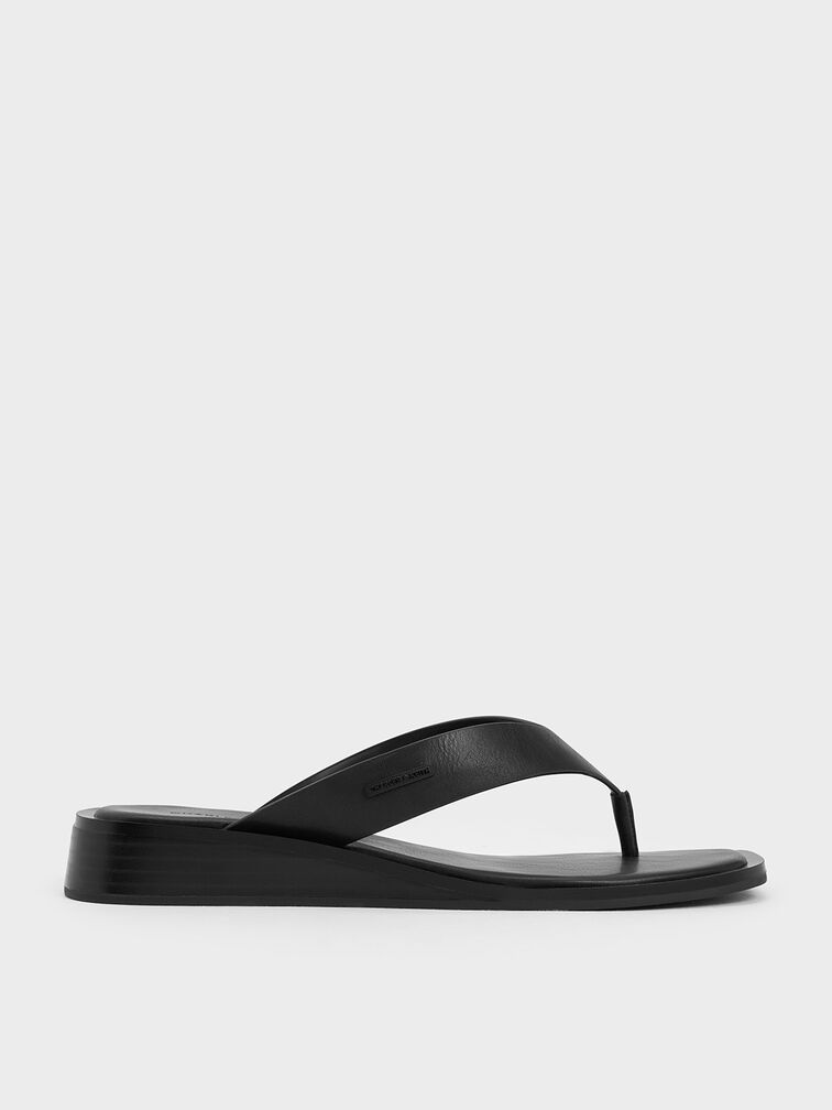 Black V Strap Wedge Thong Sandals Charles And Keith My
