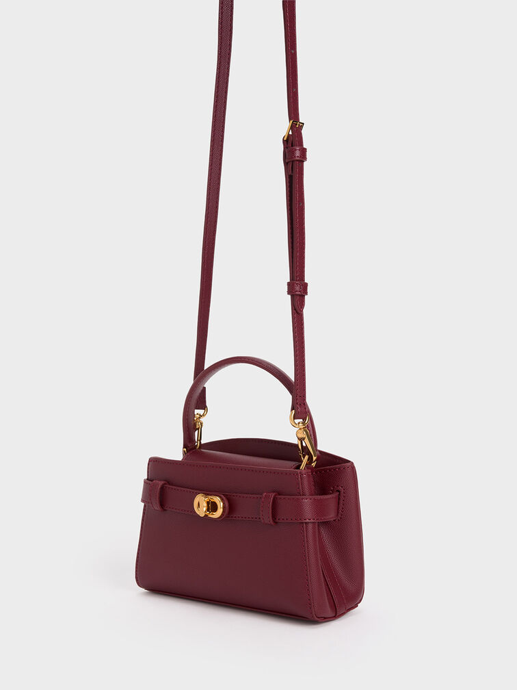 Burgundy Aubrielle Metallic-Buckle Top Handle Bag - CHARLES & KEITH KR