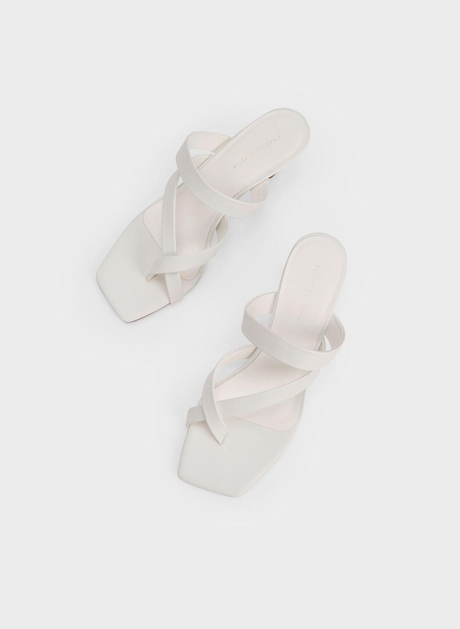 White Asymmetric Toe Ring Heeled Sandals Charles And Keith Tw