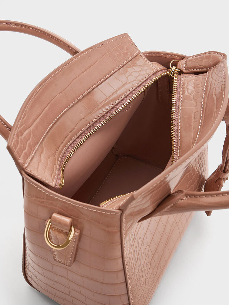 Blush Croc-Effect Trapeze Tote Bag - CHARLES & KEITH MY