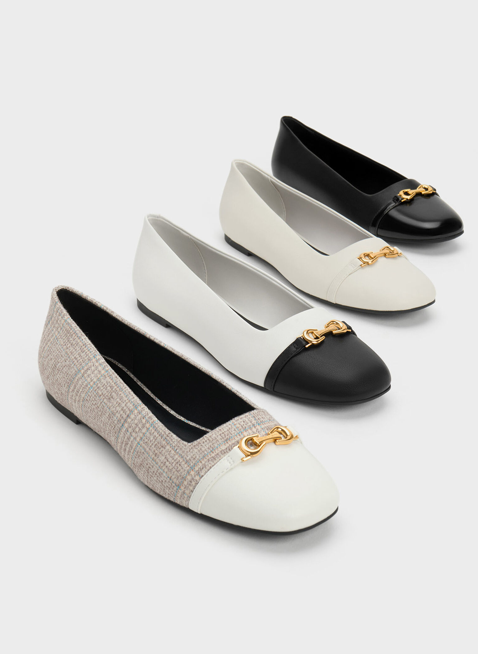 Black Metallic Accent Ballerinas - CHARLES & KEITH BD