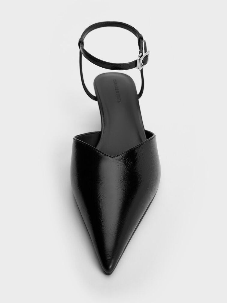 Black Crinkle Effect Kitten Heel Pointed Toe Pumps Charles And Keith