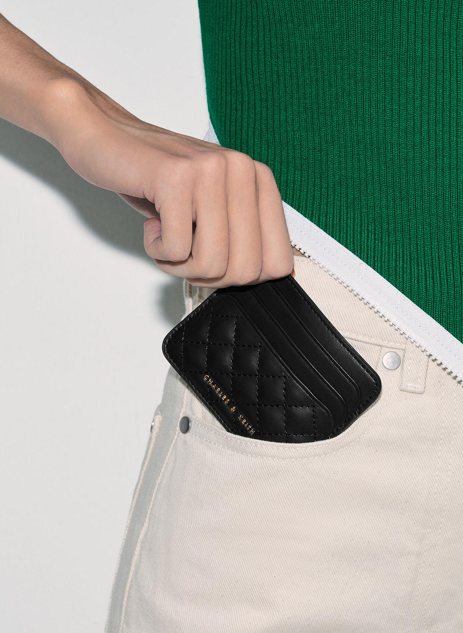 Black Quilted Multi-Slot Card Holder - CHARLES & KEITH CL