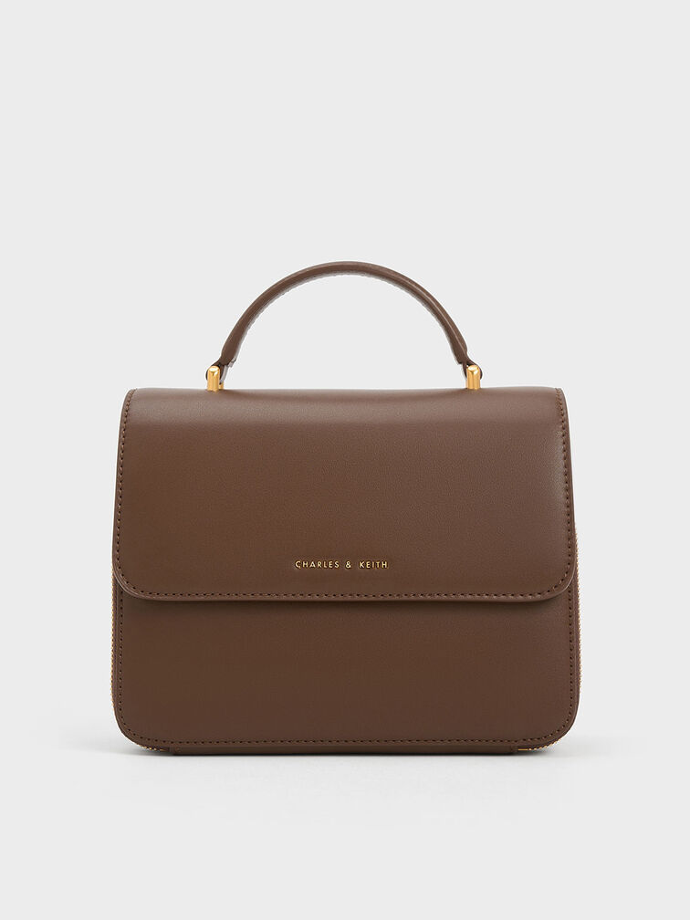 Dark Brown Front Flap Top Handle Bag Charles And Keith Au