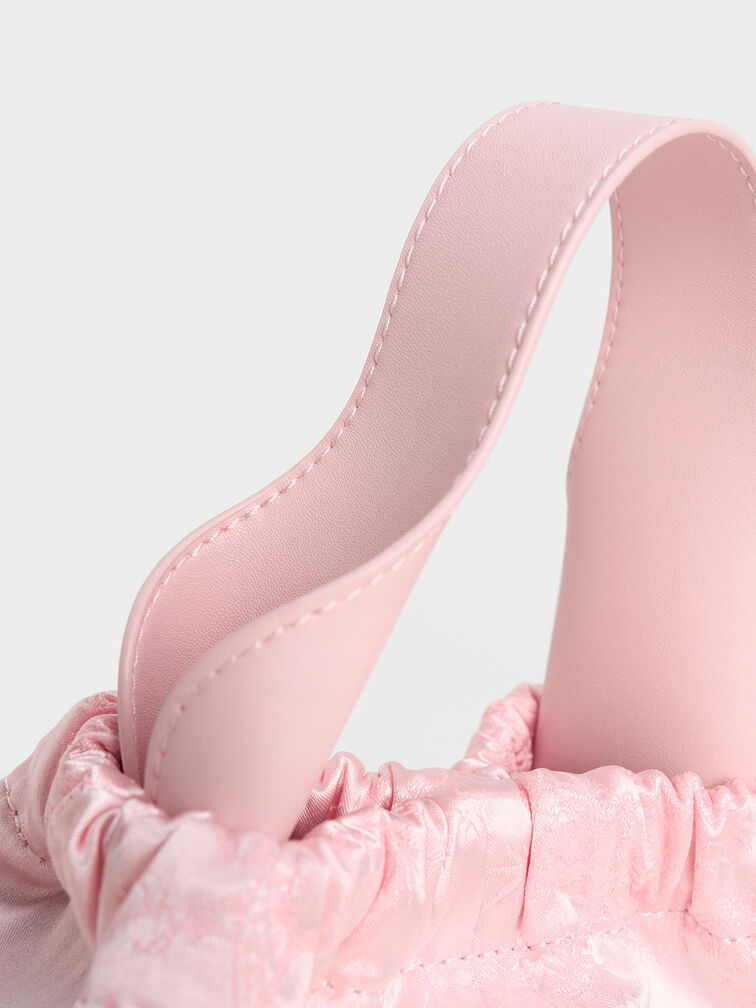 Pink Ally Satin Floral-Print Ruched Bag - CHARLES & KEITH BR