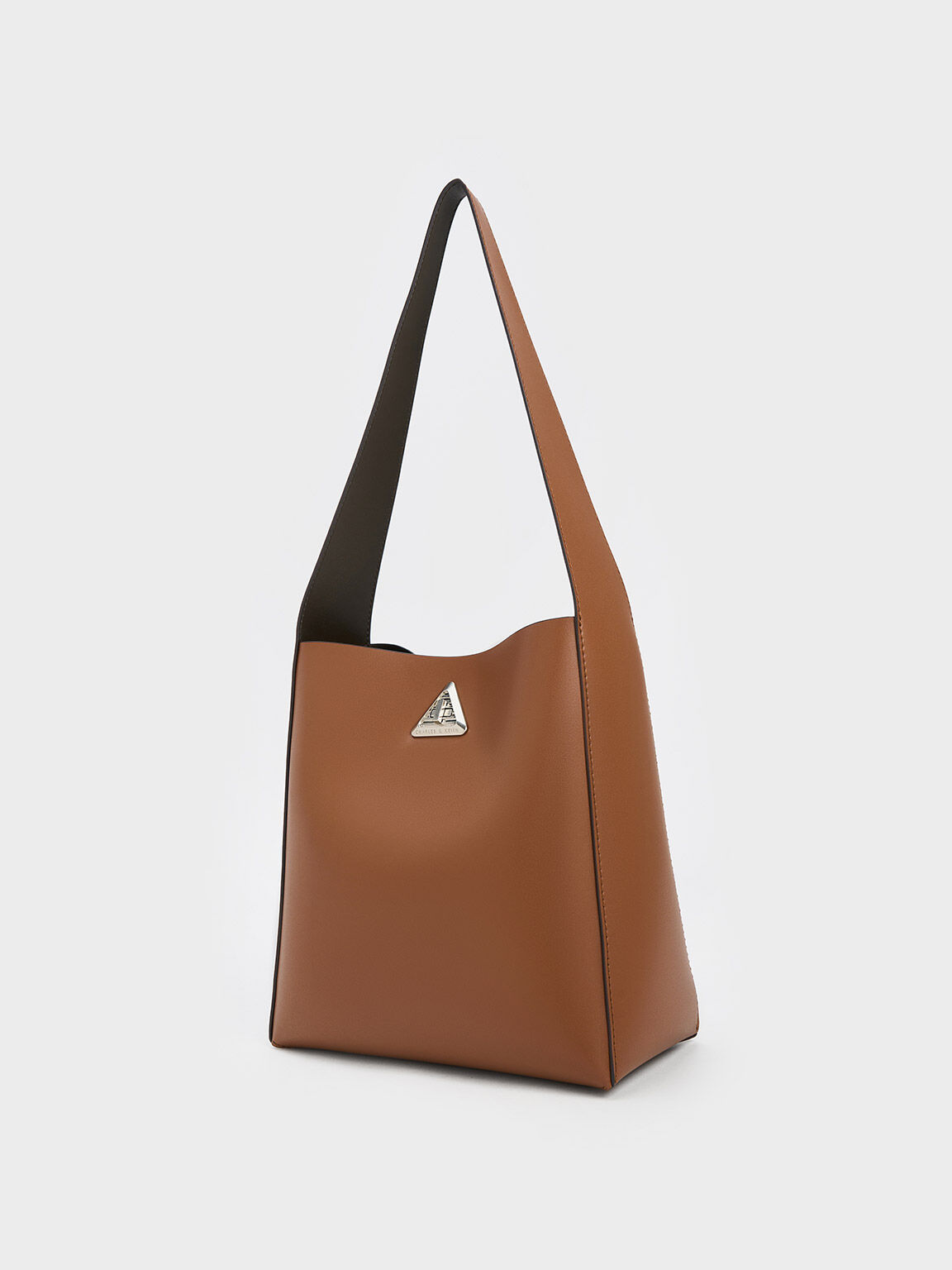 Cognac Trice Metallic Accent Large Hobo Bag Charles And Keith Za