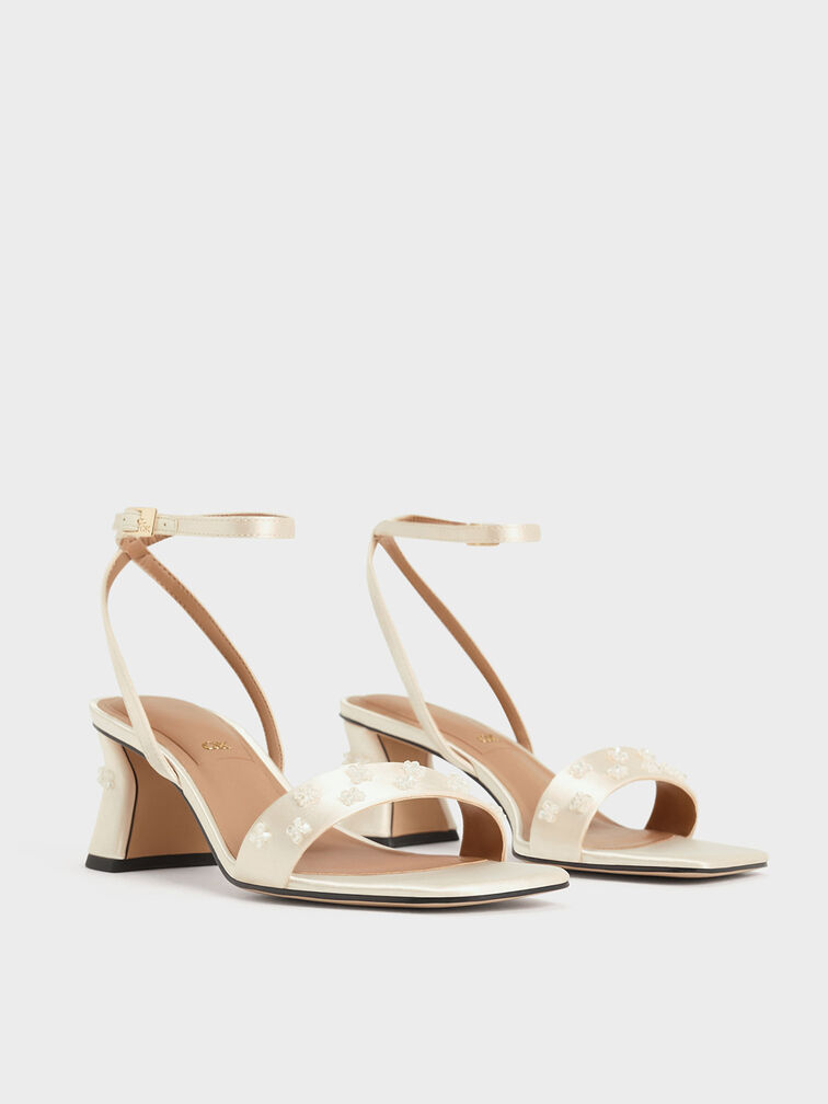 Champagne Recycled Polyester Beaded Heeled Sandals - CHARLES & KEITH AR