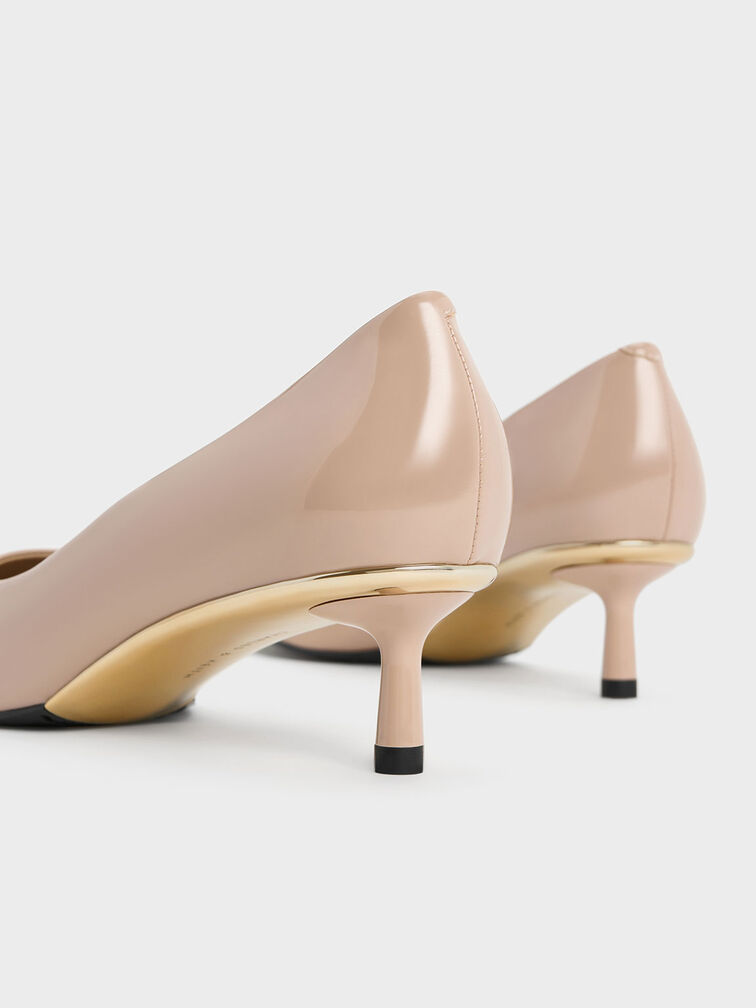Nude Patent Pointed Toe Kitten Heel Pumps Charles And Keith Lk