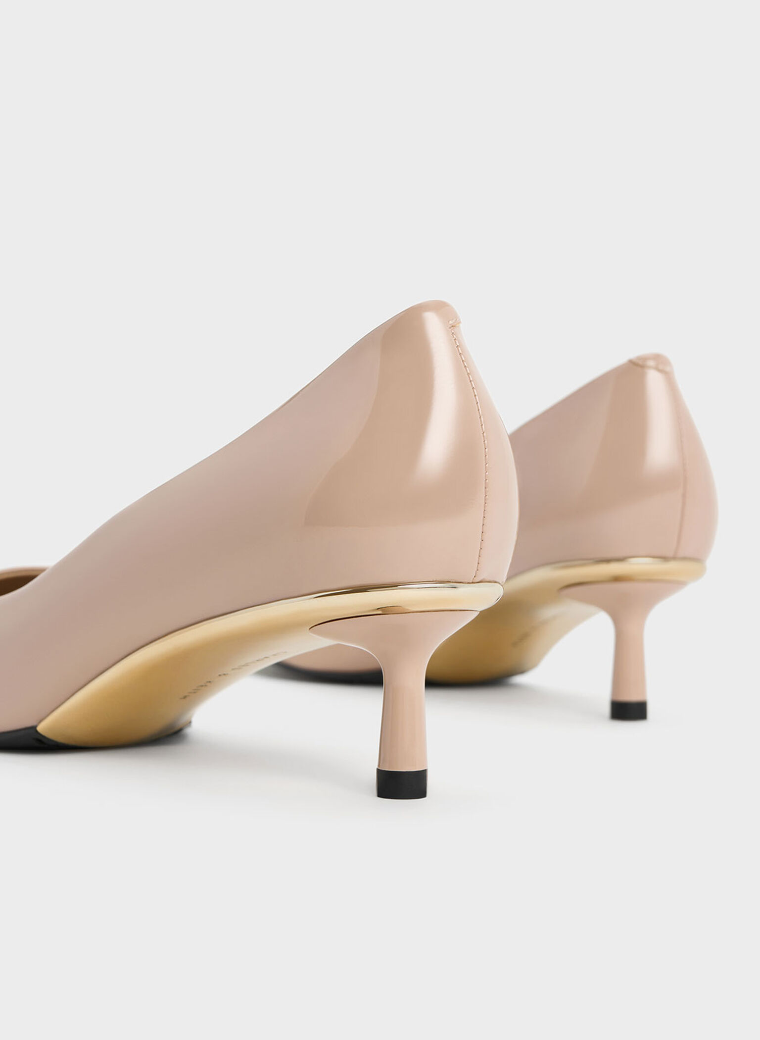 Nude Patent Pointed Toe Kitten Heel Pumps Charles And Keith Mx