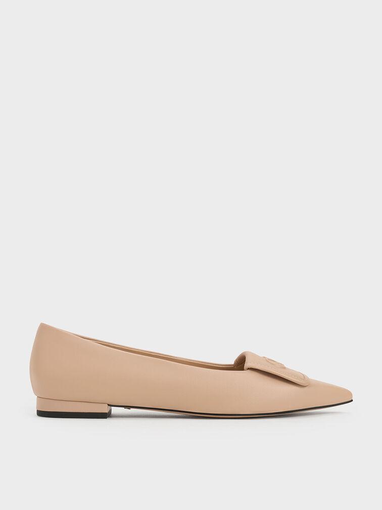Nude Leather Pointed-Toe Flats - CHARLES & KEITH SG