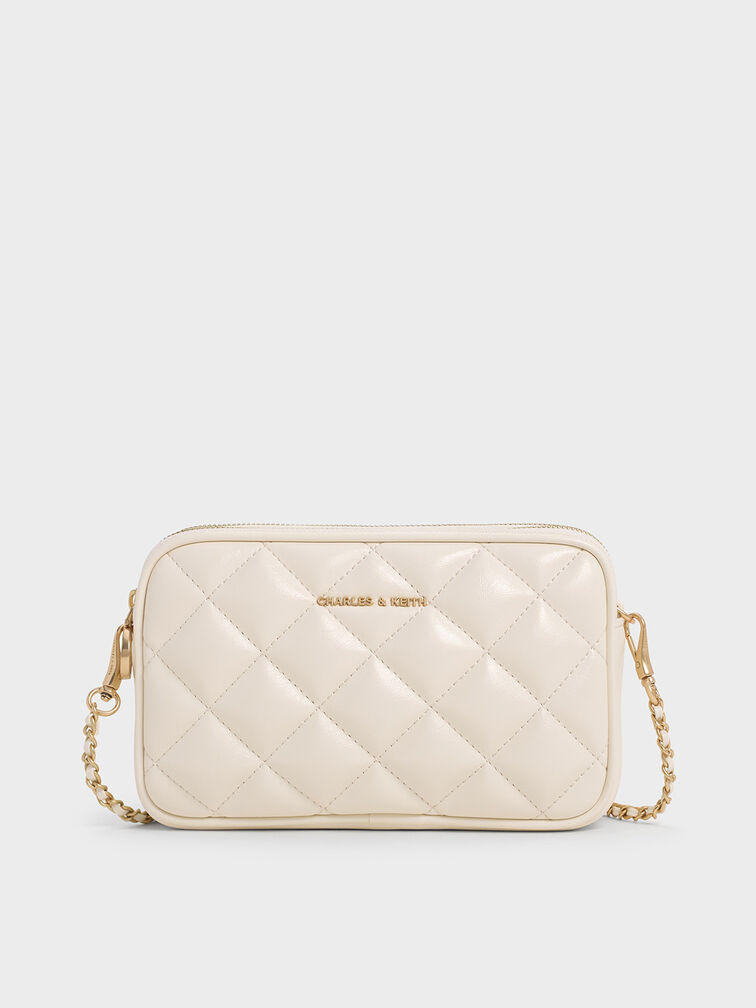 Cream Mini Apfra Quilted Crossbody Bag - CHARLES & KEITH PH