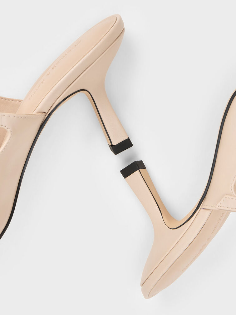 圓釦尖頭細跟穆勒鞋 - 膚色 | 鞋款 - CHARLES & KEITH HK