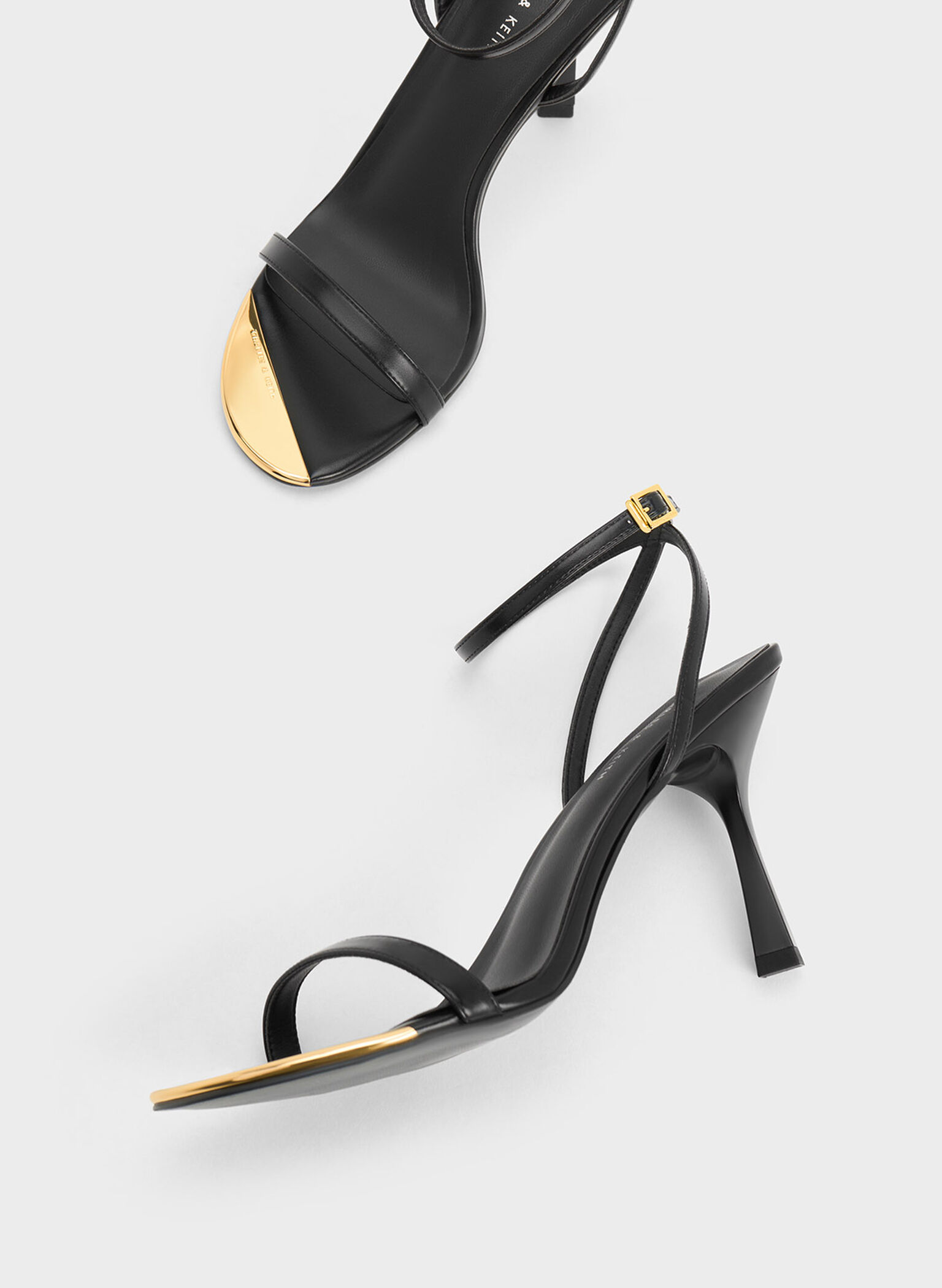Black Metallic Cap Ankle Strap Heeled Sandals Charles And Keith Tw
