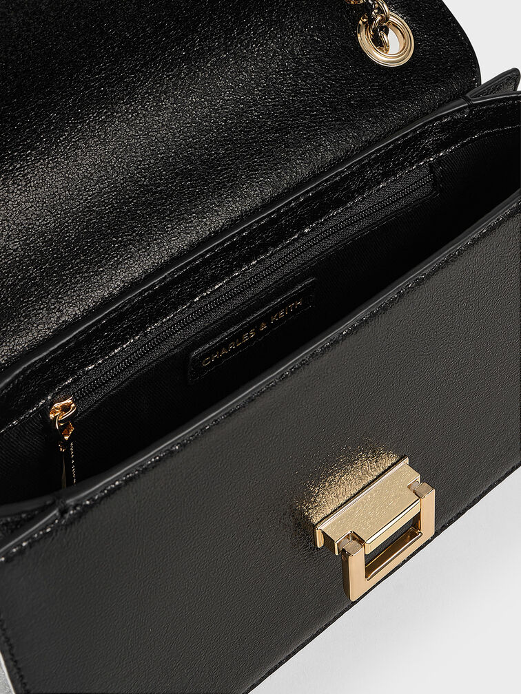 Black Everline Glittered Braided-Strap Shoulder Bag - CHARLES & KEITH AU