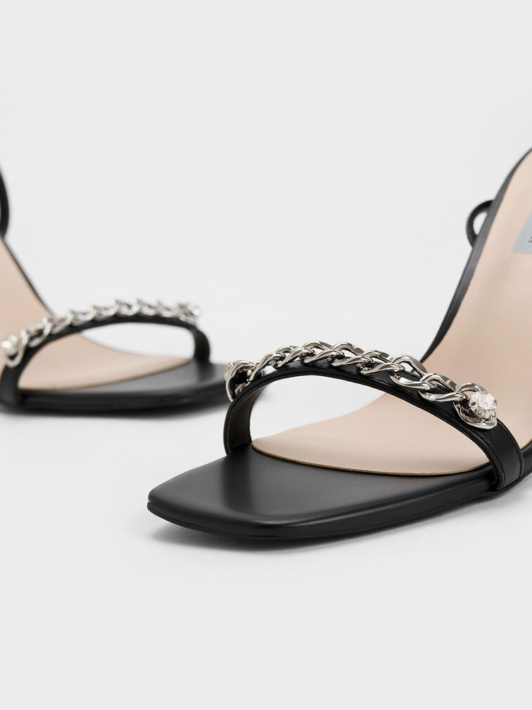 Black Chain Embellished Ankle Strap Sandals Charles And Keith Om