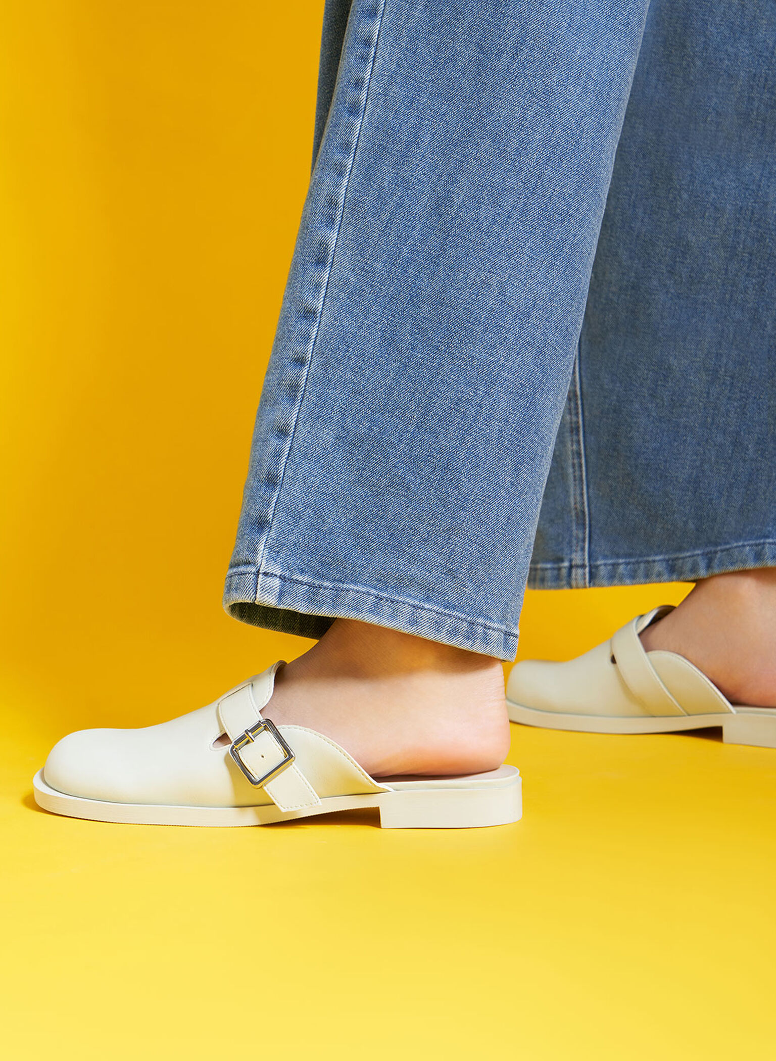 Chalk Buckled Round Toe Loafer Mules Charles And Keith Ph
