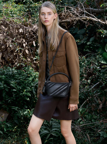 Noir Zeya Recycled Suede Top Handle Bag - Noir - CHARLES & KEITH US