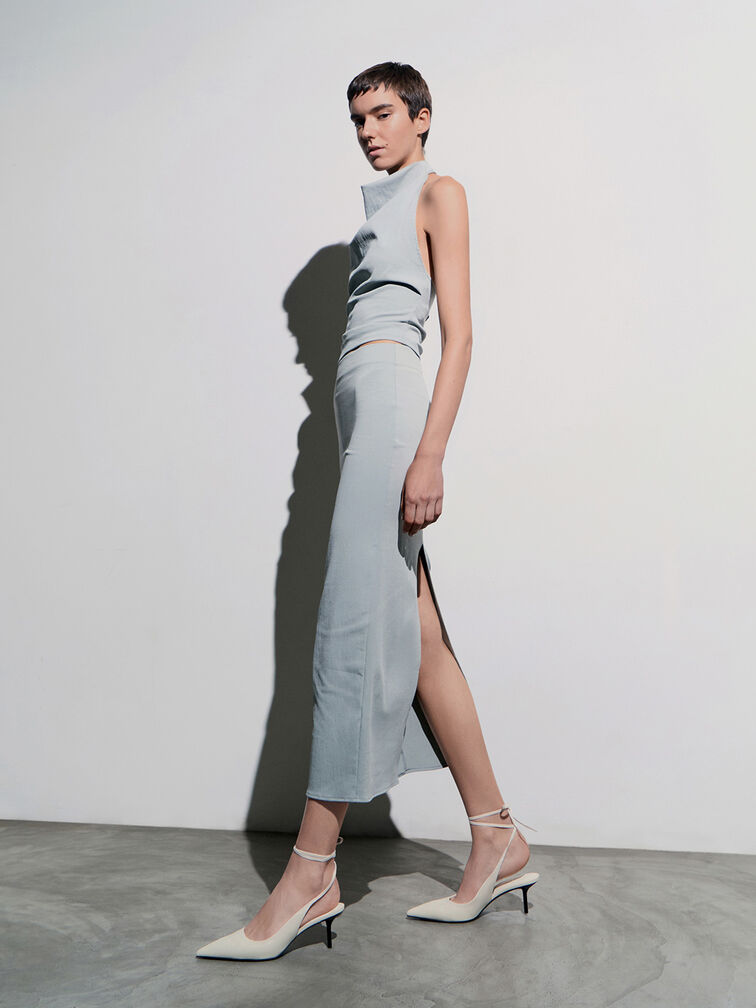 Cream Textured Tie Around Pointed Toe Pumps Charles And Keith Au