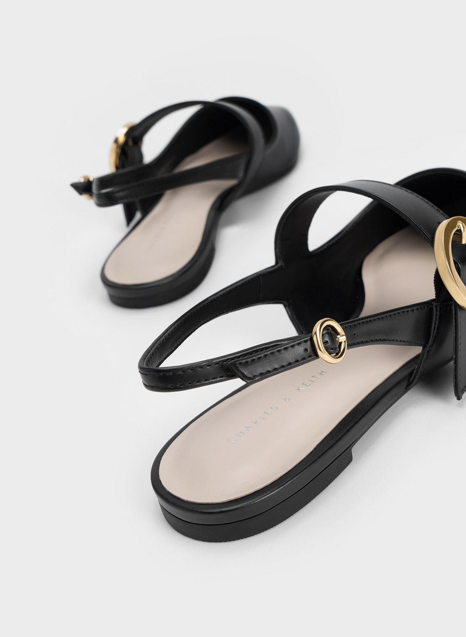 Black Buckled Strap Slingback Flats Charles And Keith Kh