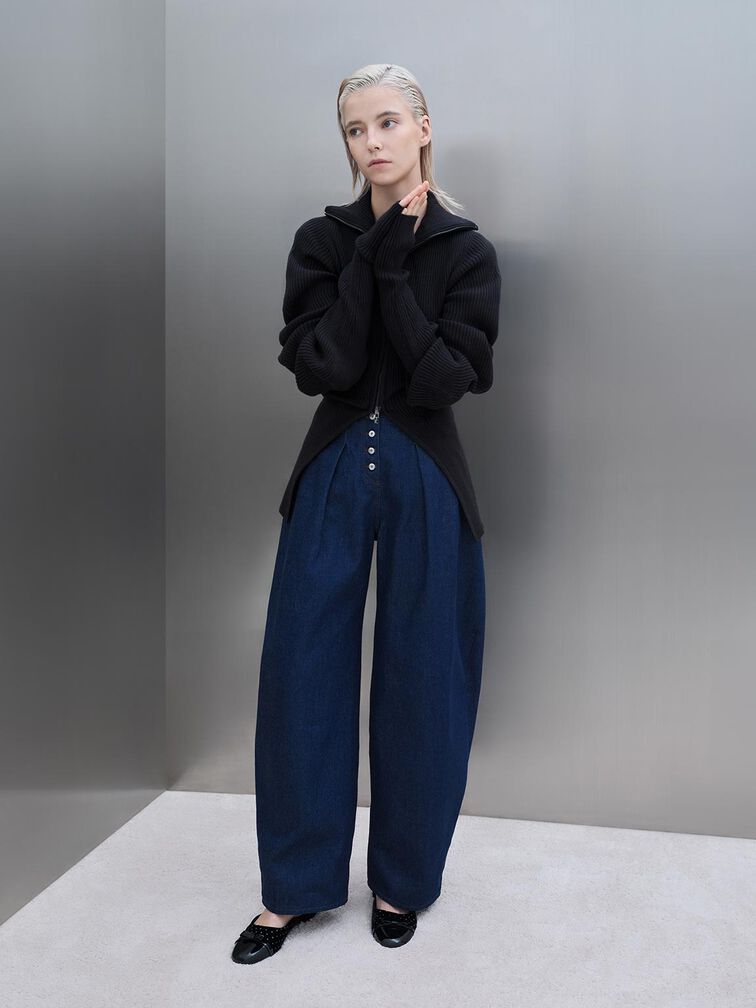 Black Textured Bow Dotted Cap Toe Mules Charles And Keith Us