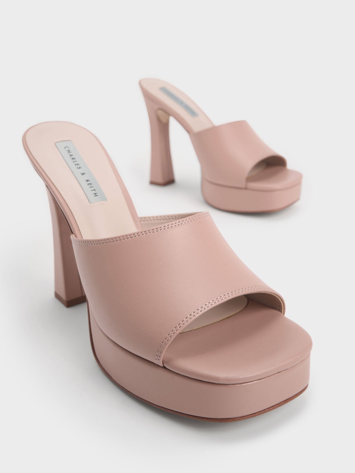 Nude Platform Block Heel Mules Charles And Keith Kh