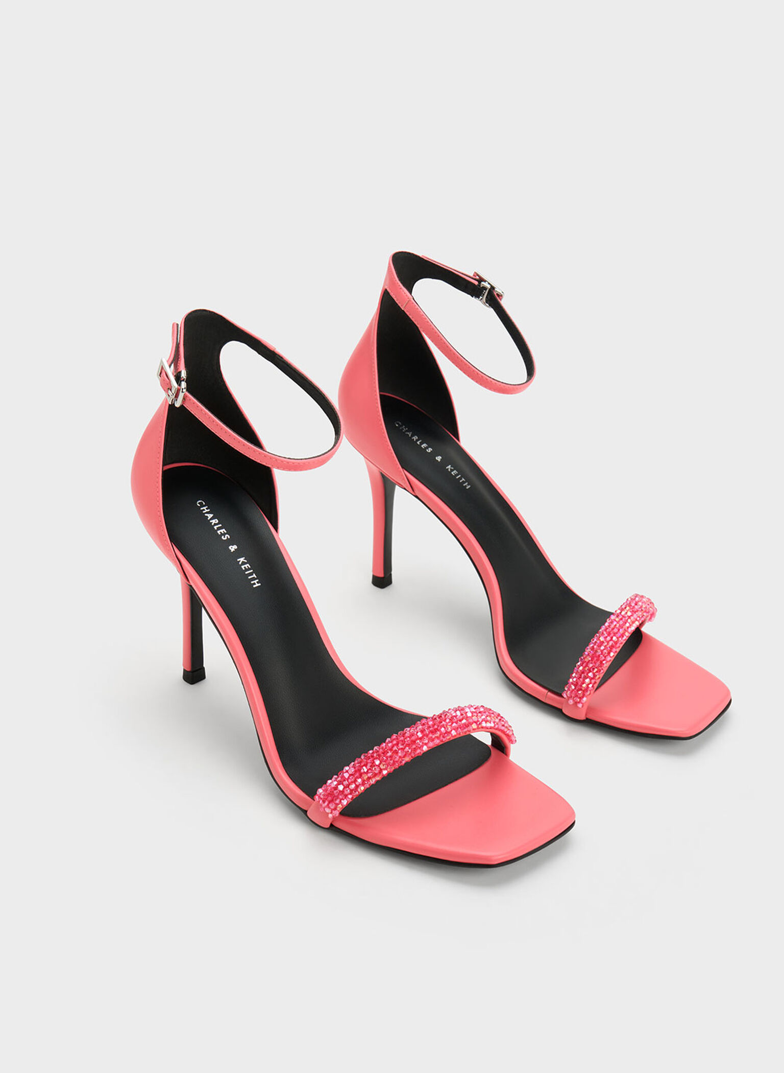 Pink Beaded Strap Heeled Sandals Charles And Keith Mx