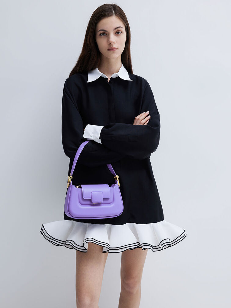 Purple Koa Push-Lock Top Handle Bag - CHARLES & KEITH KH