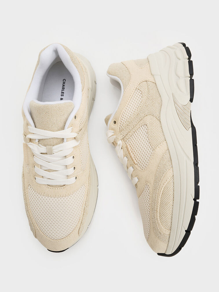 Chalk Mesh & Canvas Lace-Up Chunky Sneakers - CHARLES & KEITH CL
