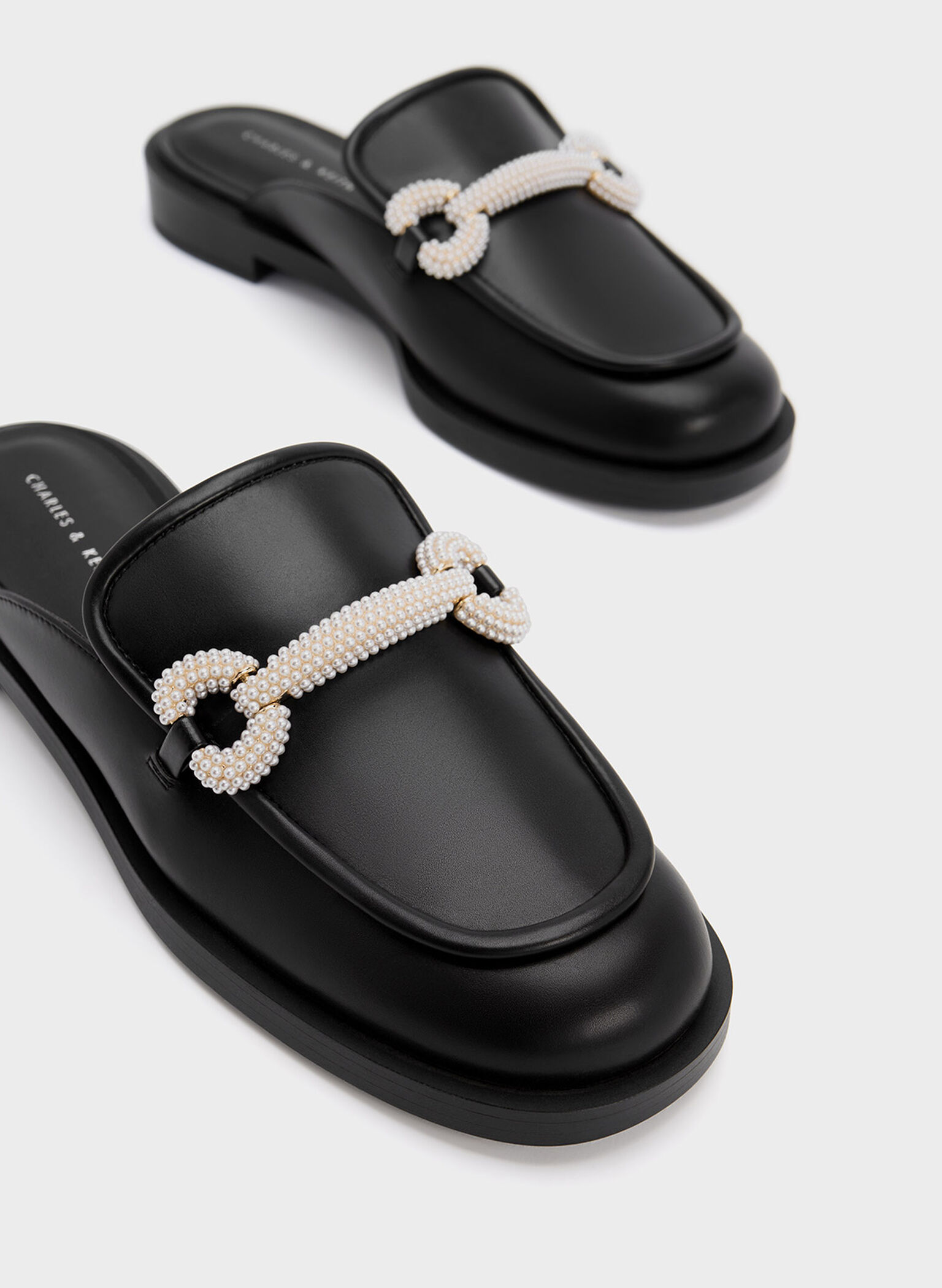 Black Beaded Accent Loafer Mules Charles And Keith Om
