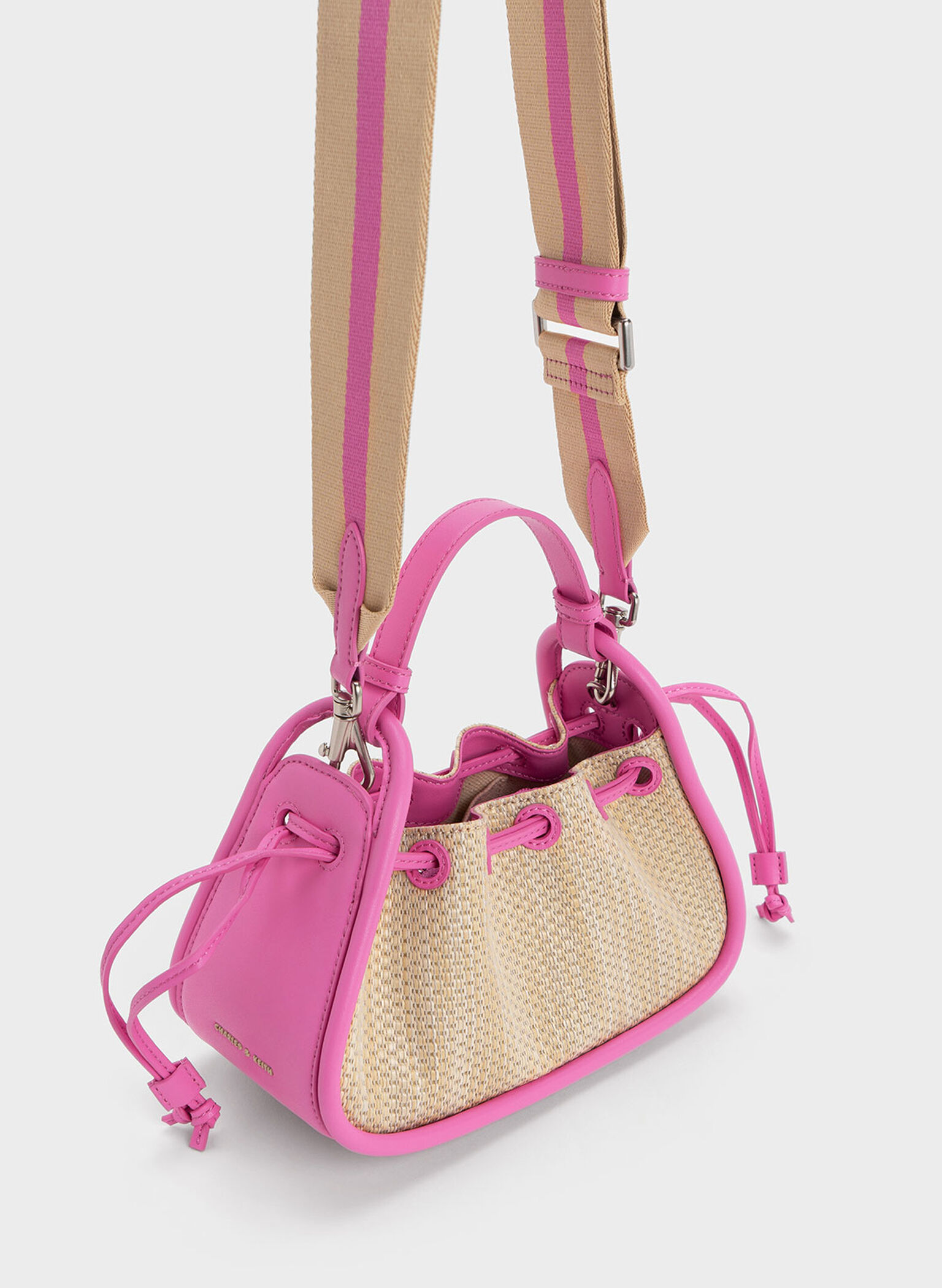 Pink Ashby Raffia Curved Handle Bag - CHARLES & KEITH UY