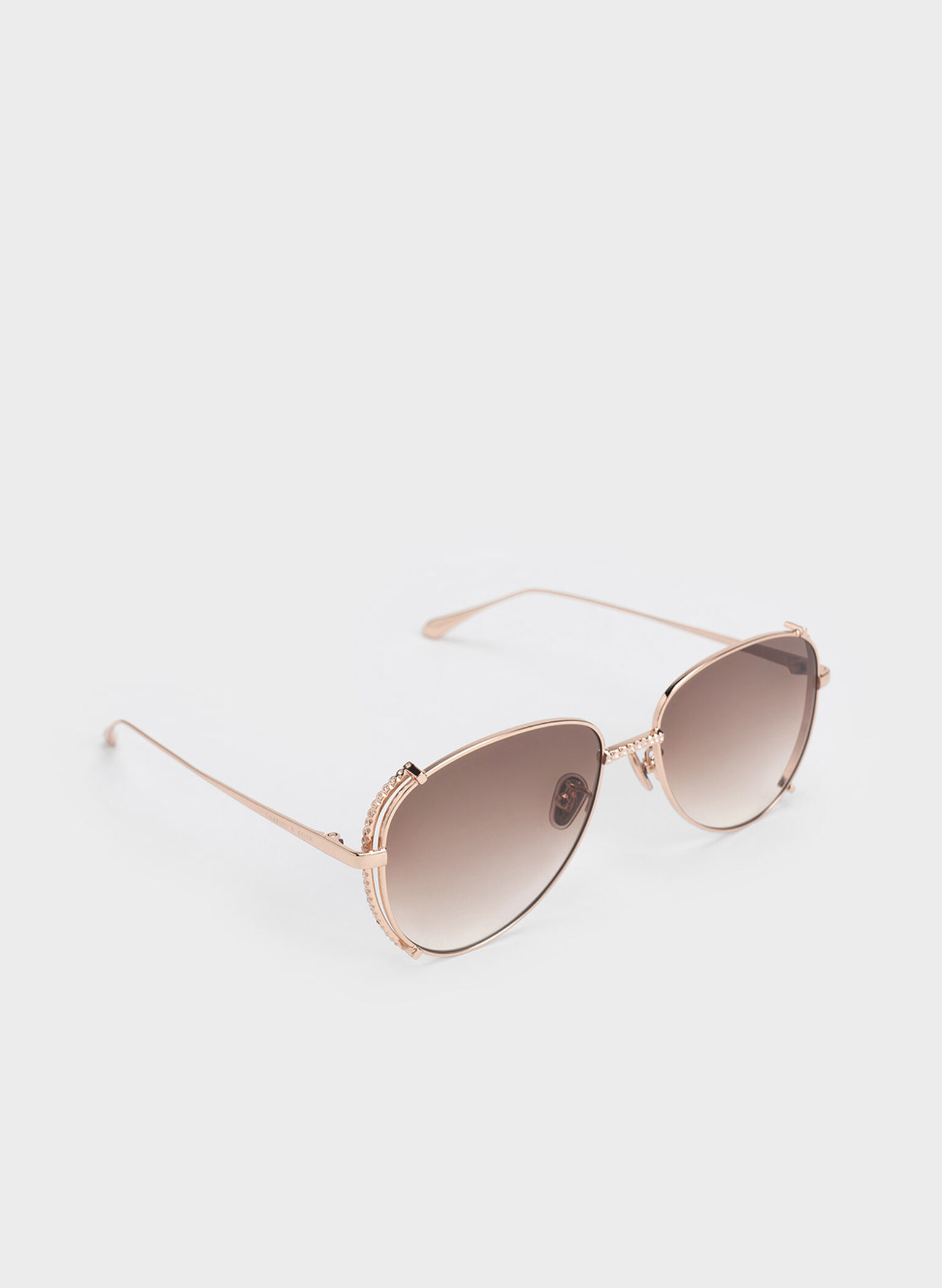 Rose Gold Gem Embellished Wireframe Aviator Sunglasses Charles And Keith Br