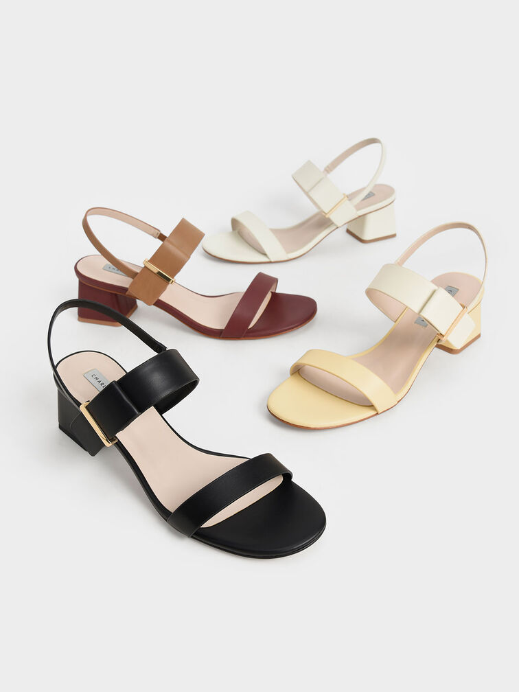 Chalk Metallic Accent Block Heel Slingback Sandals Charles And Keith