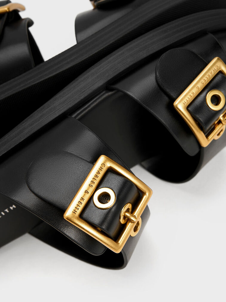 Black Buckled Double Strap Slide Sandals Charles And Keith Mx