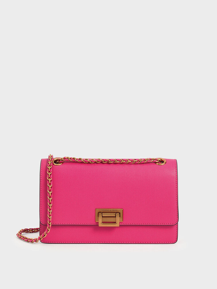 Fuchsia Chain Strap Evening Bag - CHARLES & KEITH CL