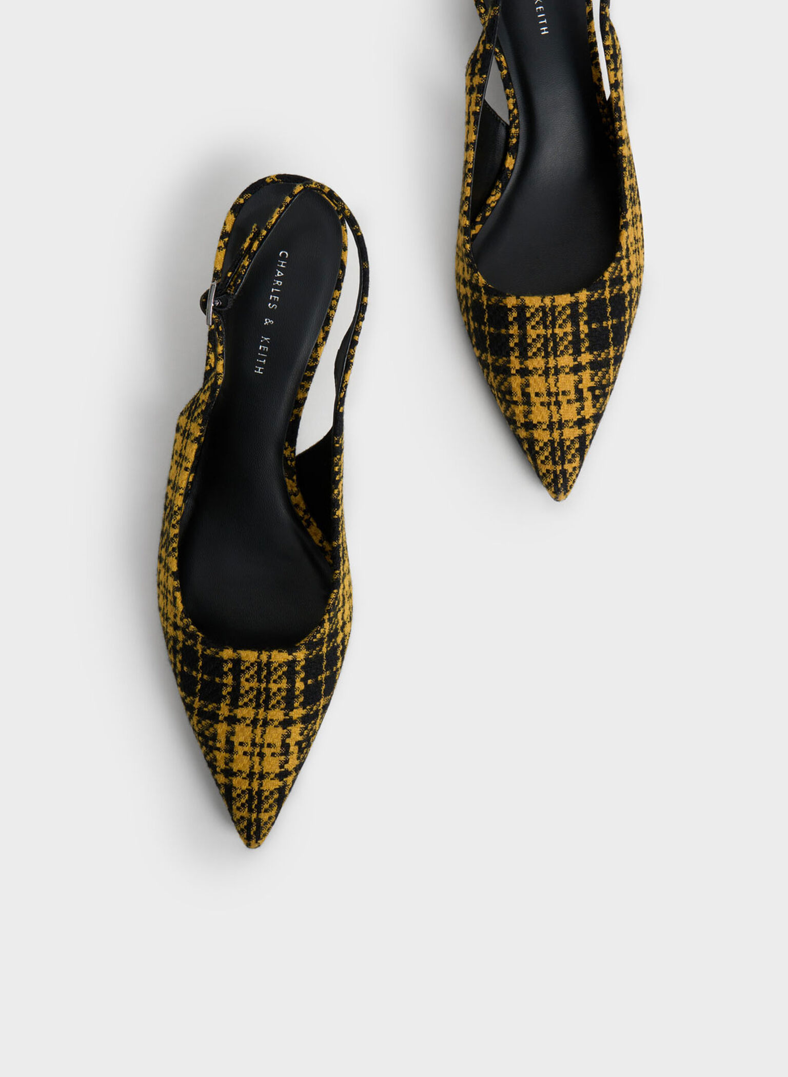 Yellow Checkered Spool Heel Slingback Pumps Charles And Keith Kw
