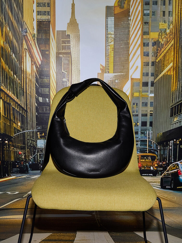 Noir Toni Knotted Curved Hobo Bag - CHARLES & KEITH International