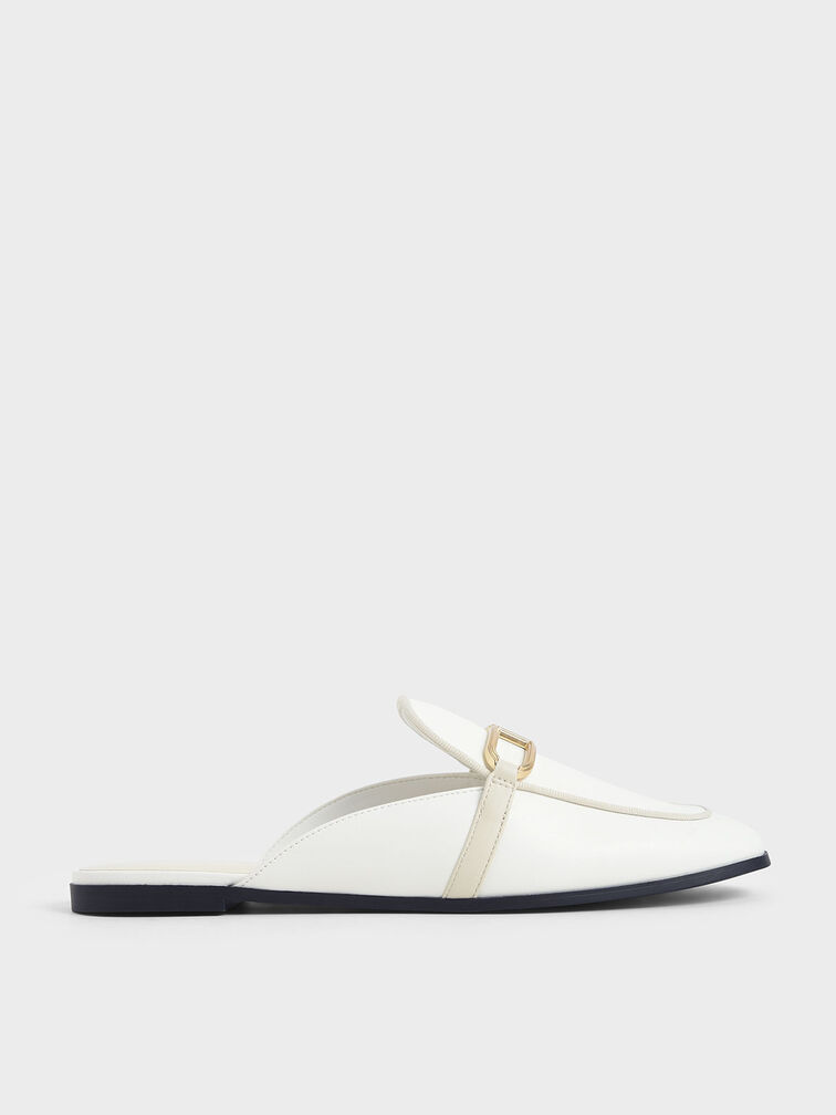 White Metallic Accent Mule Flats - CHARLES & KEITH TW