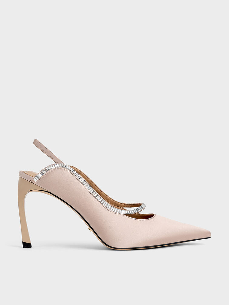 Champagne Recycled Polyester Crystal Embellished Pointed Toe Slingback