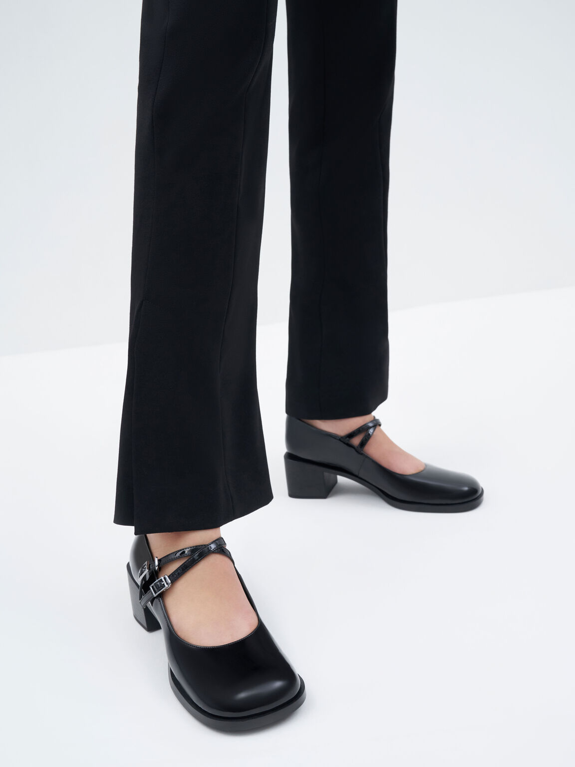 Black Patent Crossover Block Heel Mary Janes Charles And Keith