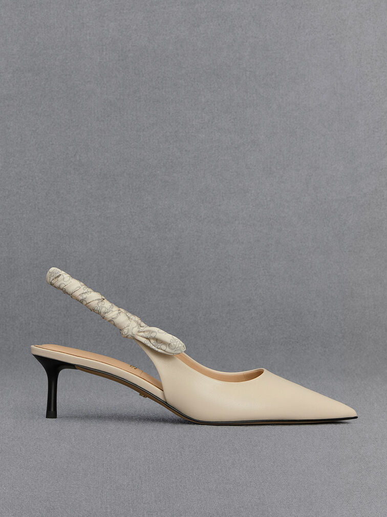 Chalk Leather Ruched Strap Slingback Pumps Charles And Keith Tw