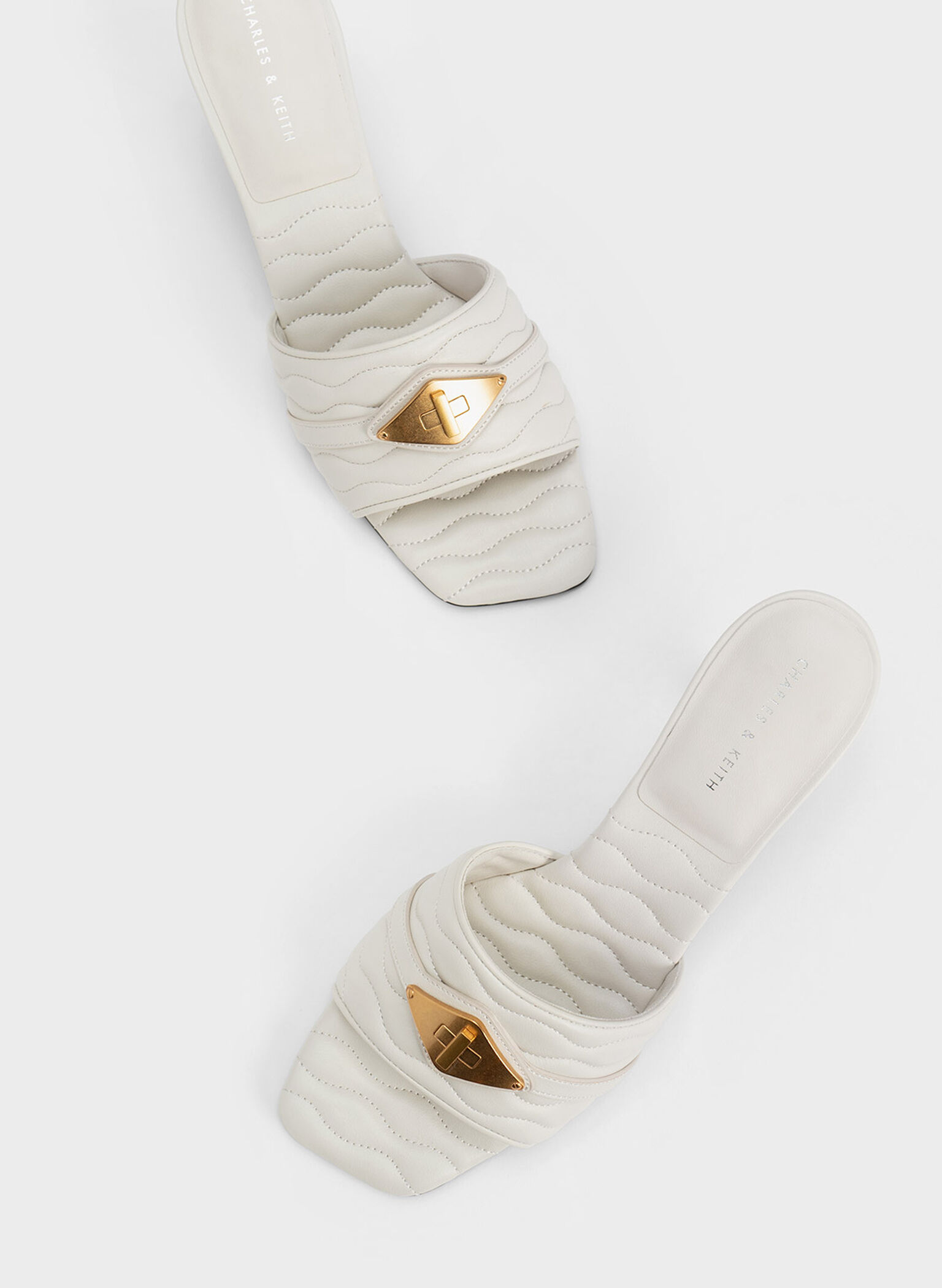 Chalk Metallic Accent Padded Heeled Mules Charles And Keith International