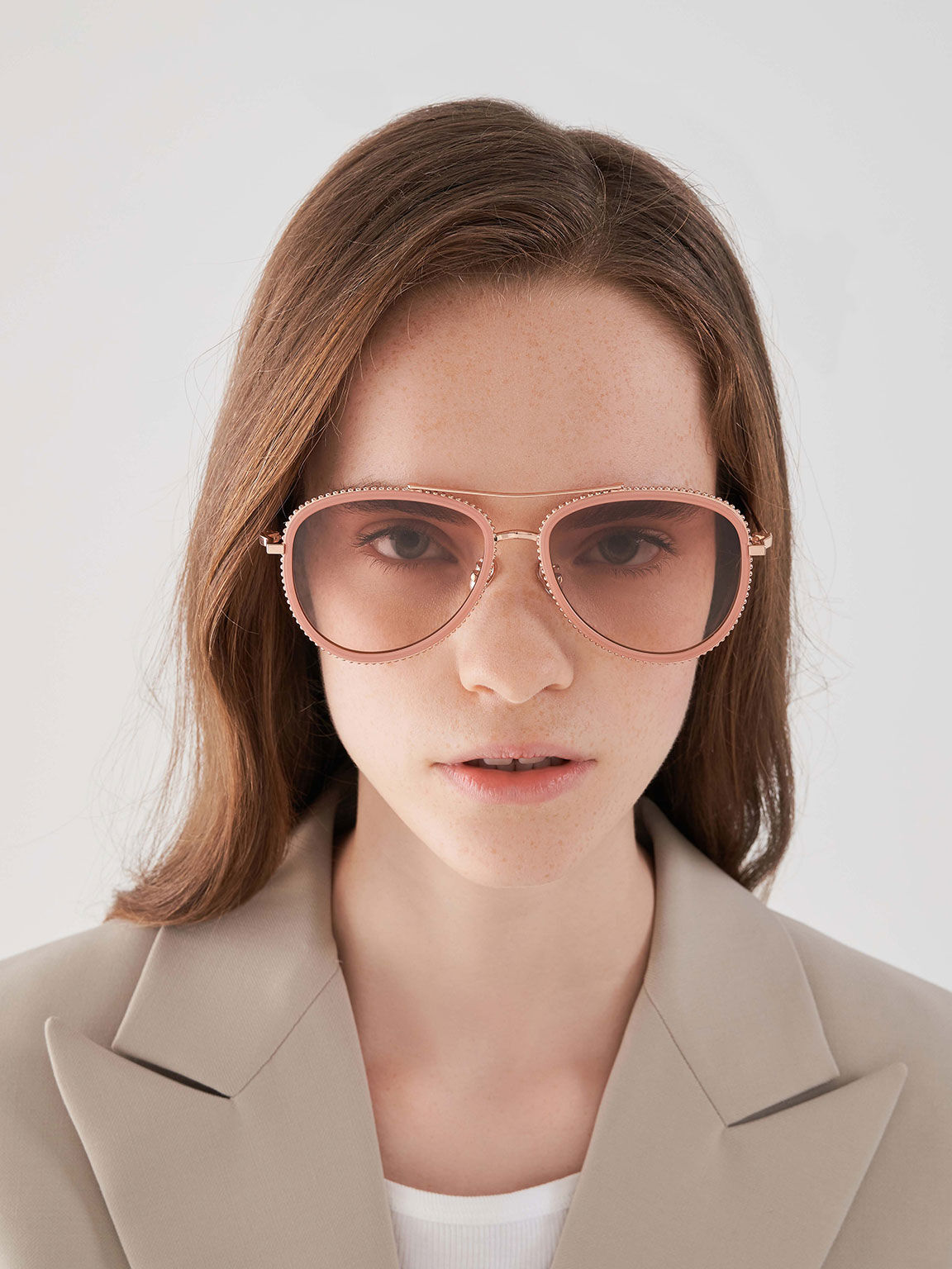 Pink Recycled Acetate Gradient Tint Aviator Sunglasses Charles And Keith Ae