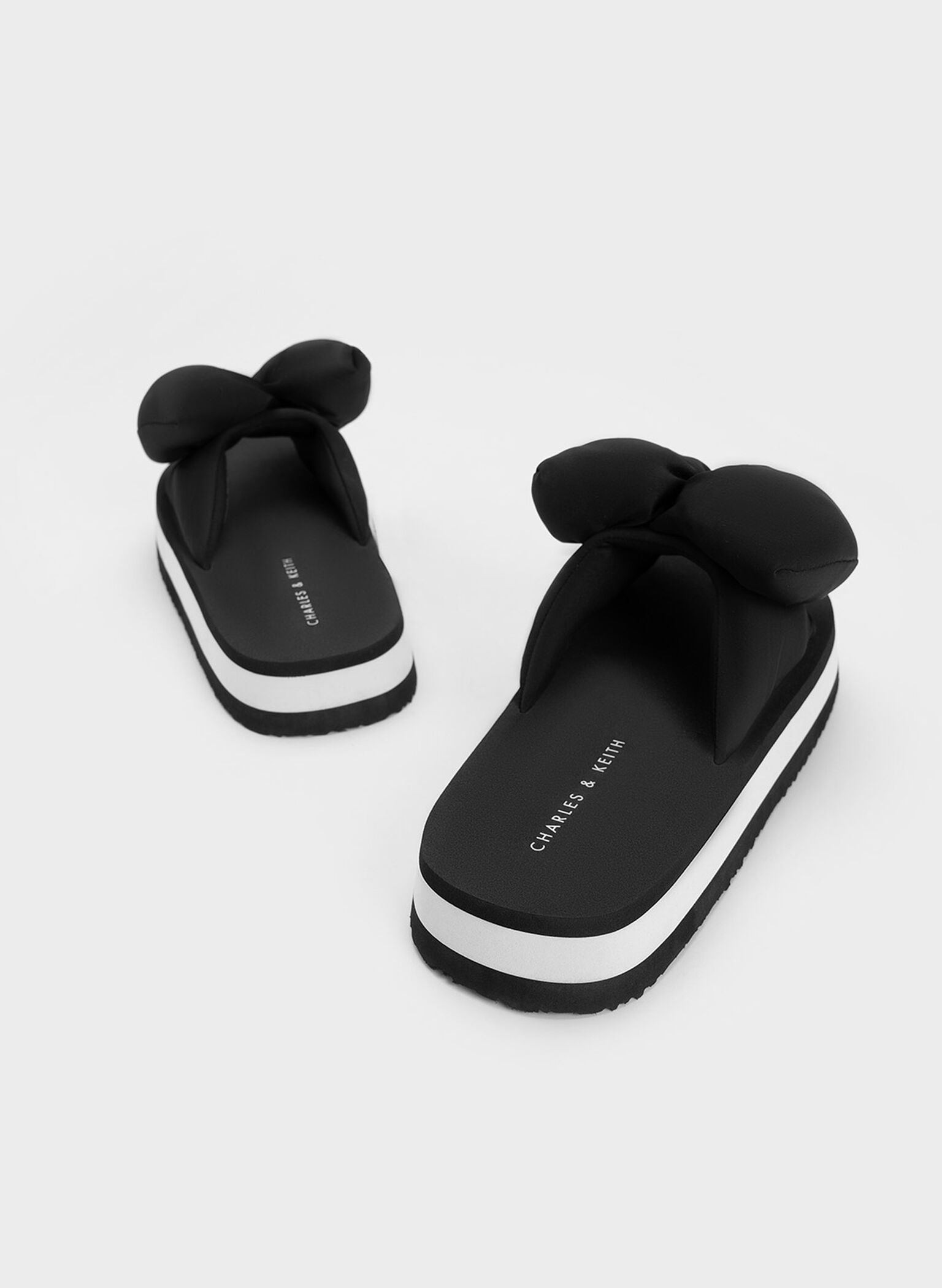Black Puffy Bow Slides - CHARLES & KEITH CA