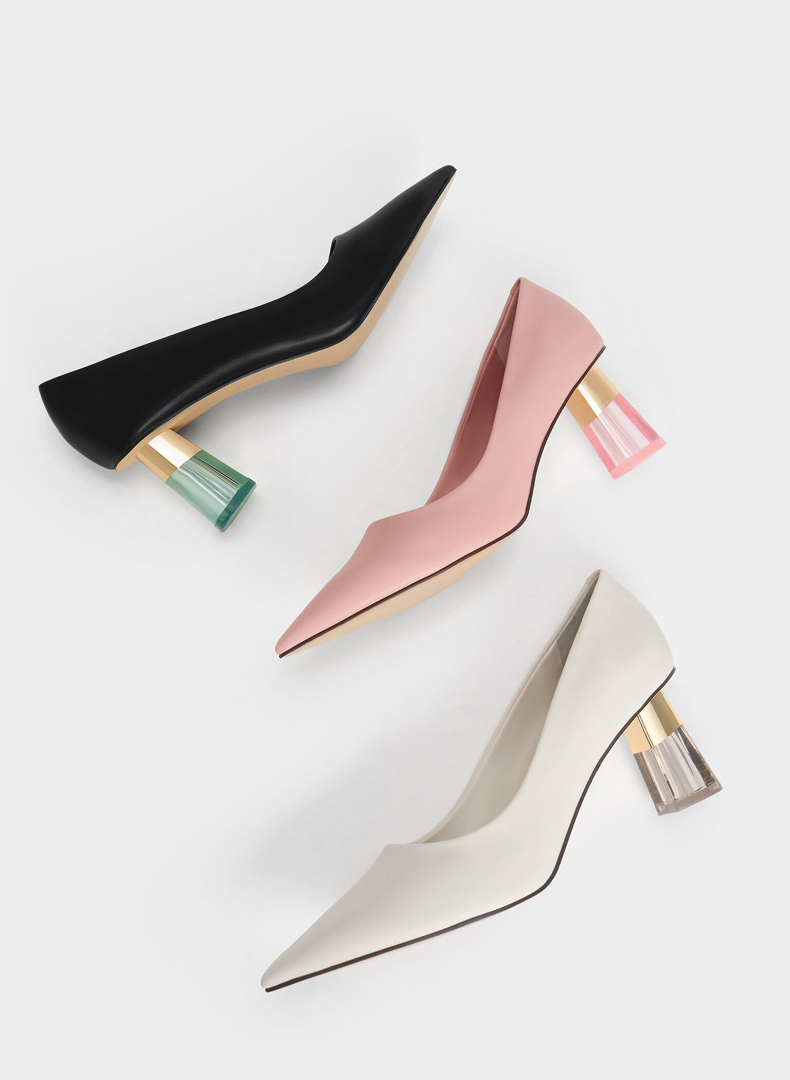 Chalk Metallic Accent Clear Heel Pumps Charles And Keith Ae